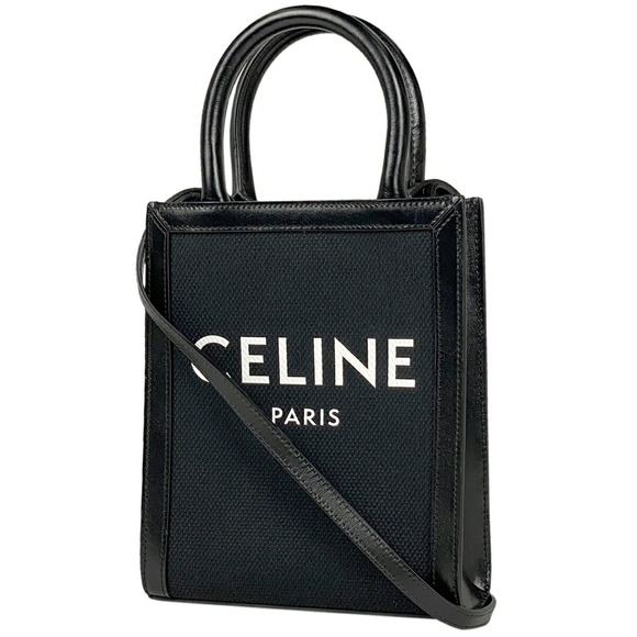 Celine | Bags | Celine Vertical Cabas Shoulder Bag Logo Tote Canvas ...